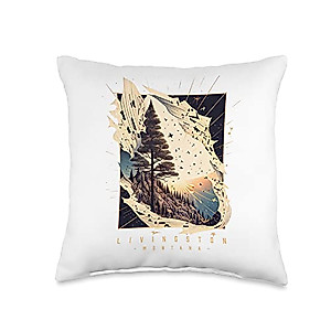 Livingston Montana Hoodies & Sweatshirts by MCMA Livingston Montana Vintage Forest Throw Pillow, 16x16, Multicolor