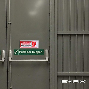 iSYFIX Emergency Exit Only Stickers – 3 Pack 10x4 Inch – Premium Self-Adhesive Vinyl, Laminated UV, Weather, Scratch, Water & Fade Resistance, Security Alarm Will Sound if Door is Opened Sign