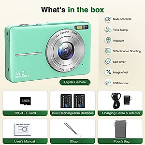 Digital Camera, Auto Focus Kids Camera,HOORUAN 1080P & 44MP Vlogging Digital Camera with 32GB Card, 16X Digital Zoom Compact Point and Shoot Camera, Portable Mini Kids Camera for Teens Students