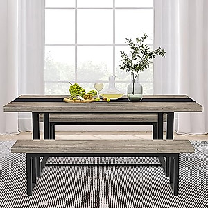 STHOUYN 59” Dining Bench Pair of 2 for 6-8 Person, Farmhouse Indoor Kitchen Table Benches, Bed Bench, Industrial Shoe Bench, Entryway Benches (Grey 2pcs)