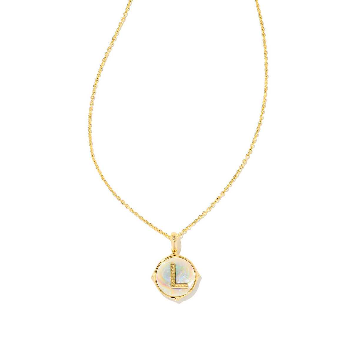 Kendra Scott Letter L 14k Gold-Plated Brass Disc Reversible Pendant Necklace in Iridescent Abalone, Fashion Jewelry for Women