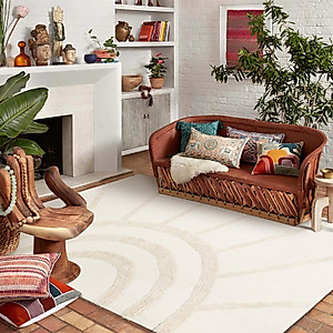 OJIA Boho Living Room Rug 5'x8', Large Washable Rugs Soft Tufted Bedroom Rug Nursery Rug, Cotton Woven Beige Area Rugs Floor Carpet for Dorm/Kids Room/Dining Room/Office