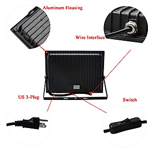 100W Black Lights Flood Light,Blacklight with Plug and Switch for Glow Party Large Space,IP66 Waterproof LED Black Lights for Fluorescent Poster,Halloween,Body Paint,Wedding.1 Pack