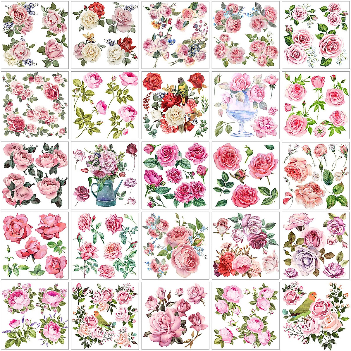 Glenmal 24 Sheets Sunflower Rub on Transfers for Crafts and Furniture Rub on Transfer Stickers Fall Thanksgiving Rub on Decals Floral for Wood DIY Craft Furniture, 5.9 x 5.9 Inch(Rose Style)