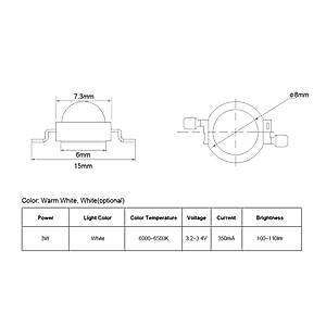 LED Chip - 3W High Power - LED Lamp Beads - Light-Emitting Diode Chips SMD - for DIY Lighting Fixtures - DIY Lighting(100 PCS)(White 6000-6500K)