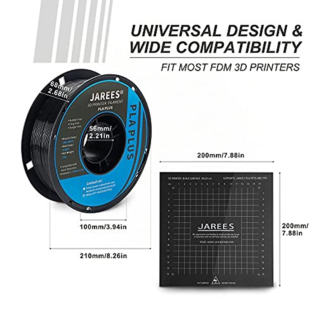 JAREES PLA Plus(PLA+) 3D Printer Filament,Higher Toughness PLA Pro Printing Filament 1.75mm 1kg Spool (2.2lbs), Dimensional Accuracy +/- 0.02 mm,Black