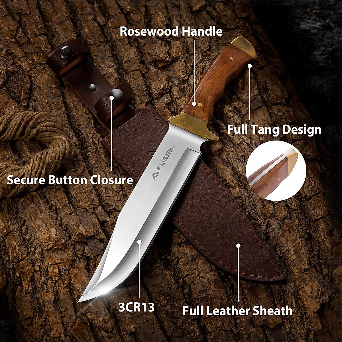 FLISSA Survival Hunting Knife with Sheath and 14-inch Bowie Hunting Knife