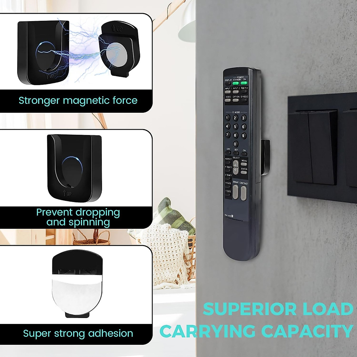 GUZE-US 6-Piece Magnetic Remote Control Holder Wall Mount - Self Adhesive Suitable for Tv Backside as Well as Tv Fan and Air Conditioner Remote Controls
