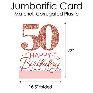 Big Dot of Happiness 50th Pink Rose Gold Birthday - Happy Birthday Giant Greeting Card - Big Shaped Jumborific Card - 16.5 x 22 inches
