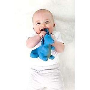 Tikiri Fairytales Midnight Dragon Natural Rubber Rattle with Crinkle Wings (Royal Blue)