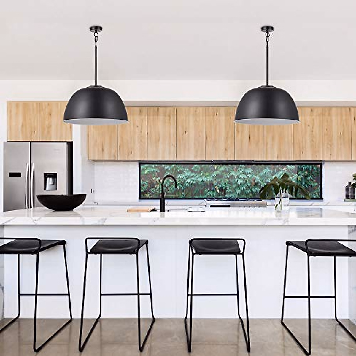 Globe Electric 66006 Warren 1-Light Pendant Light, Matte Black, White Interior, CEC Title 20 LED Bulb Included