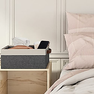 GhvyenntteS Small Storage Basket with Leather Handles, Fabric Storage Bin Baskets for Organizing, Foldable Fabric Storage Baskets for Shelves, Closets, Home, Office (Grey/White, 11.8" x 7.87" x 5.11")