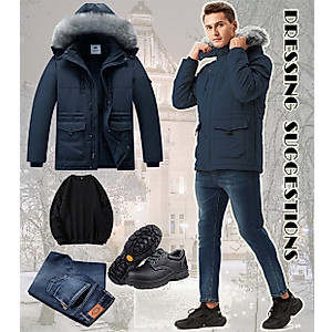 GGleaf Men's Winter Parka Jacket Hooded Thickened Padded Heavyweight Warm Coat with Detachable Fur Hood Navy XL