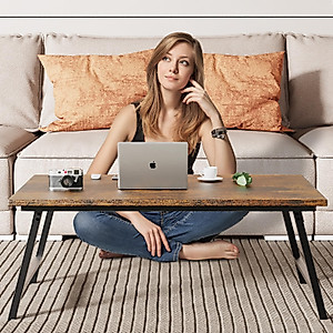 Xankzi Folding Coffee Table, Portable Wood Low Table with Metal Legs, No Assembly Required, Small Foldable Floor Desk for Tea Room/Living Room/Small Spaces (39.4in x 23.6in x 15.8in) (Rustic Brown)