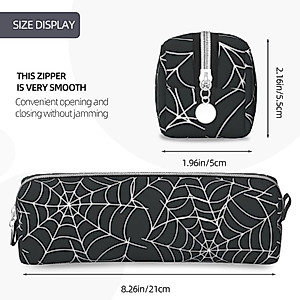 QLIEERE Halloween Spider Black And White Spiderweb Pencil Case Pouch Pen Holder Leather Pencil Bags Box Organizer Zipper Cosmetic Makeup Storage Bag