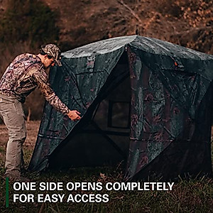 Black Hoof Outdoors 360 Degree View Hunting Blind, See Through Ground Blind for Deer & Turkey, Pop Up Hub Design Tent with Stakes for 2-3 Person, Camouflage Screen and Adjustable Windows for Gun & Bow