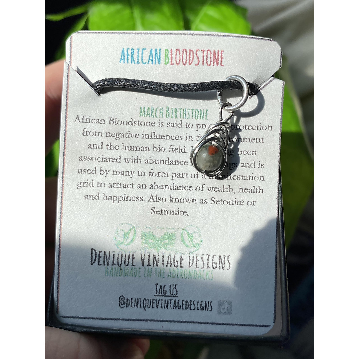 African Bloodstone 6mm Herringbone Pendant in Steel, Copper, Bronze, Black Iron, Titanium, Sterling Silver, 14K Gold, Rose Gold, or Black Niobium Wire (Handmade) March Birthstone Aries Zodiac