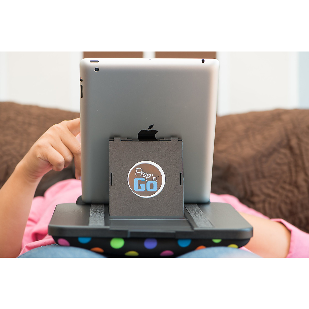 Padded Spaces Prop 'n Go Slim - Adjustable Bed Holder & Lap Stand for iPad, iPad Mini, Tablets and eReaders with Multi Angle Control (Polka Dots)