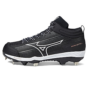 Mizuno Women's Sweep 6 Mid Softball Shoe, Black-White, 7