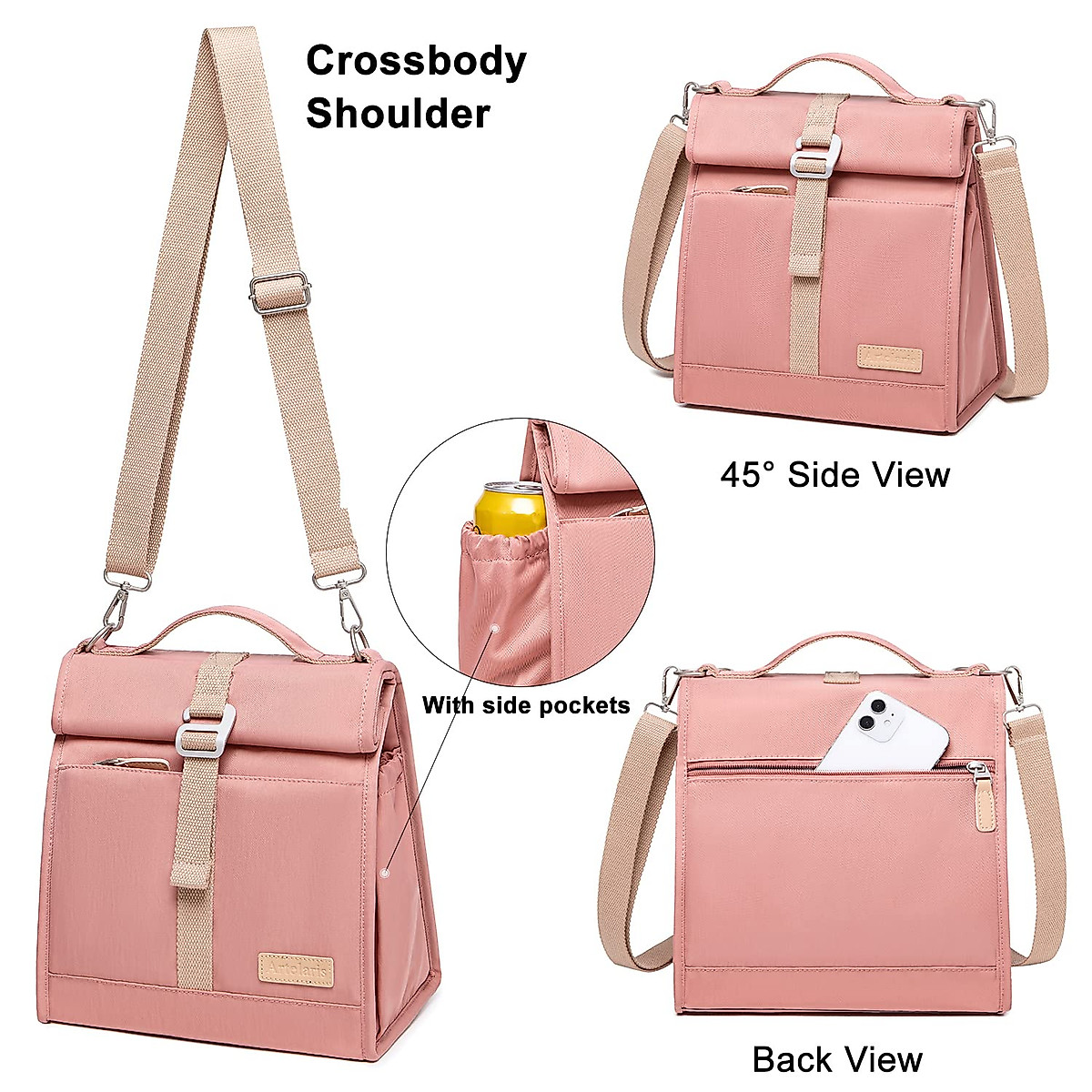 Roll Top Lunch Bag for Men & Women, Artelaris Small Portable Lunch Box Insulated Lunch Bag, School & Work Tote Lunch Bag, Boys & Girls Lunch Box Cooler with Side Pocket Lunchbag, Lunchbox, Park Picnic