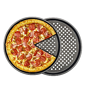 NBFTLTOP Non-Stick Pizza Pans, 12 Inch Carbon Steel Pizza Baking Pans with Holes for Oven Baking Supplies, Set of 2