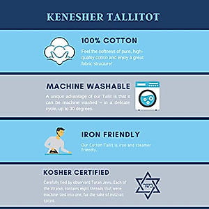 Tallit Prayer Shawl Cotton Kosher Tallit Gadol Tzitzit for Prayer Wash & Iron Gift Bar Mitzvah