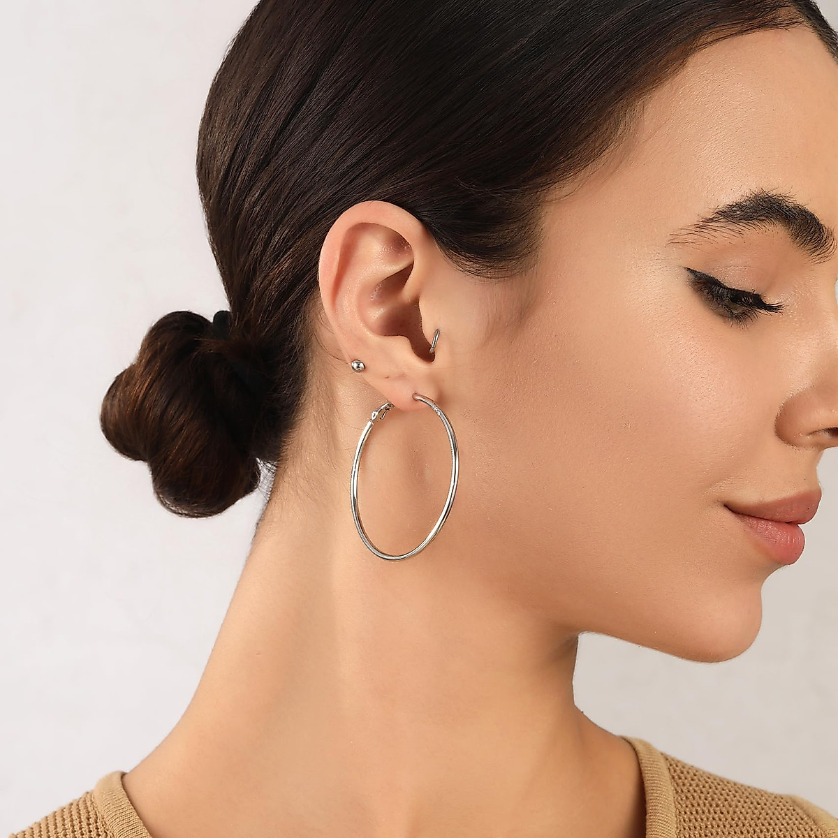 OOOPEL 2mm Sterling Silver Big Hoop Earrings For Women Sterling Silver Hoop Earrings Large Silver Hoop Earrings Womens Hypoallergenic Circle Endless Thin Hoop Oversize Silver Hoop Earrings For Women