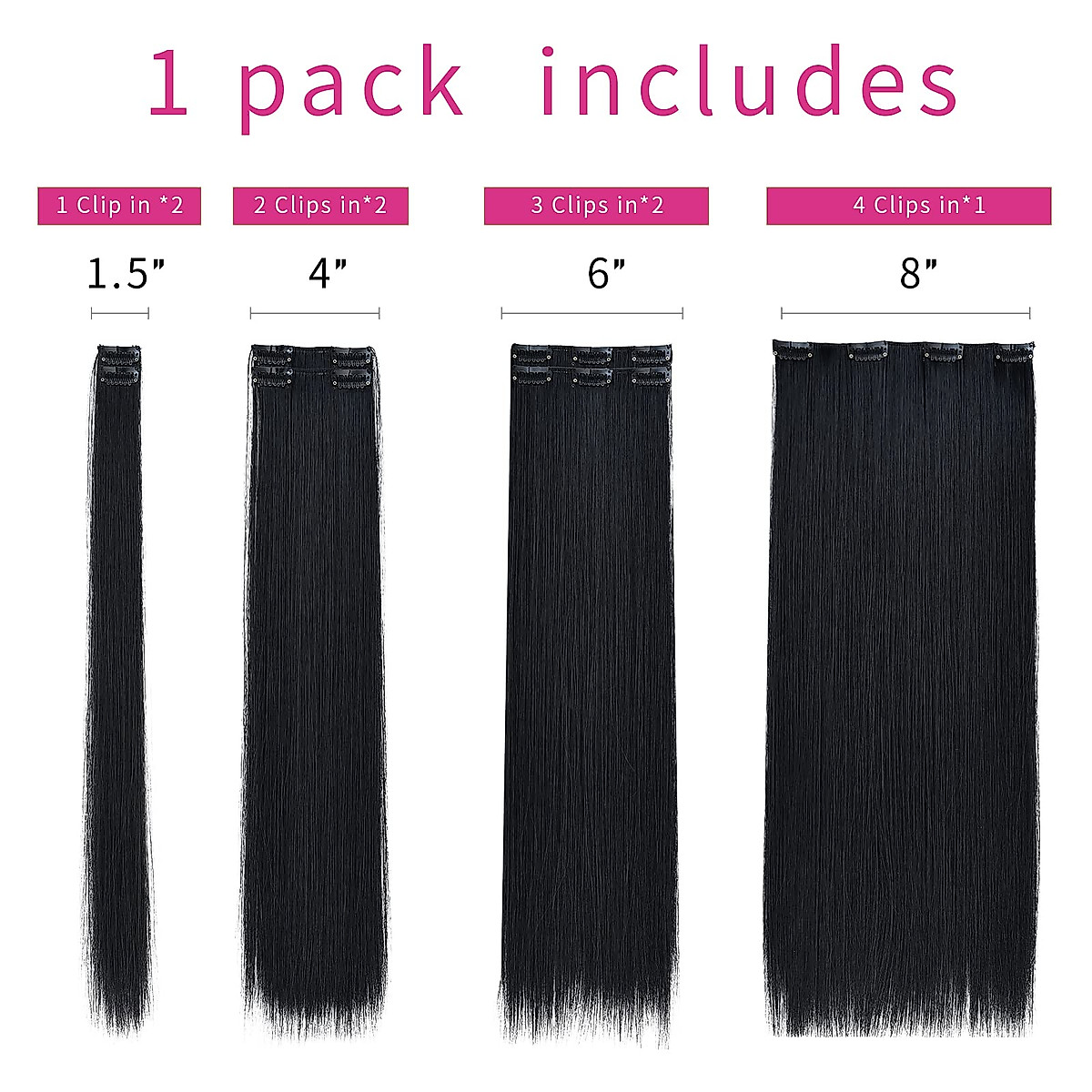 SYXLCYGG Black Hair Extension Clip Hair Extensions 22" 4.8 Oz Synthetic Straight Cheap Fake Hair Piece Women's Easy To Use Fluffy&Not Tangled