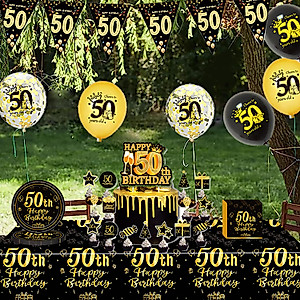 Augweyang 50th Birthday Party Decorations Supplies Tableware Set for Men Women Including 16 Plates 20 Napkins 1 Tablecloth 1 Banner 16 Forks 15 Balloons 16 Cupcake Toppers Serve 16