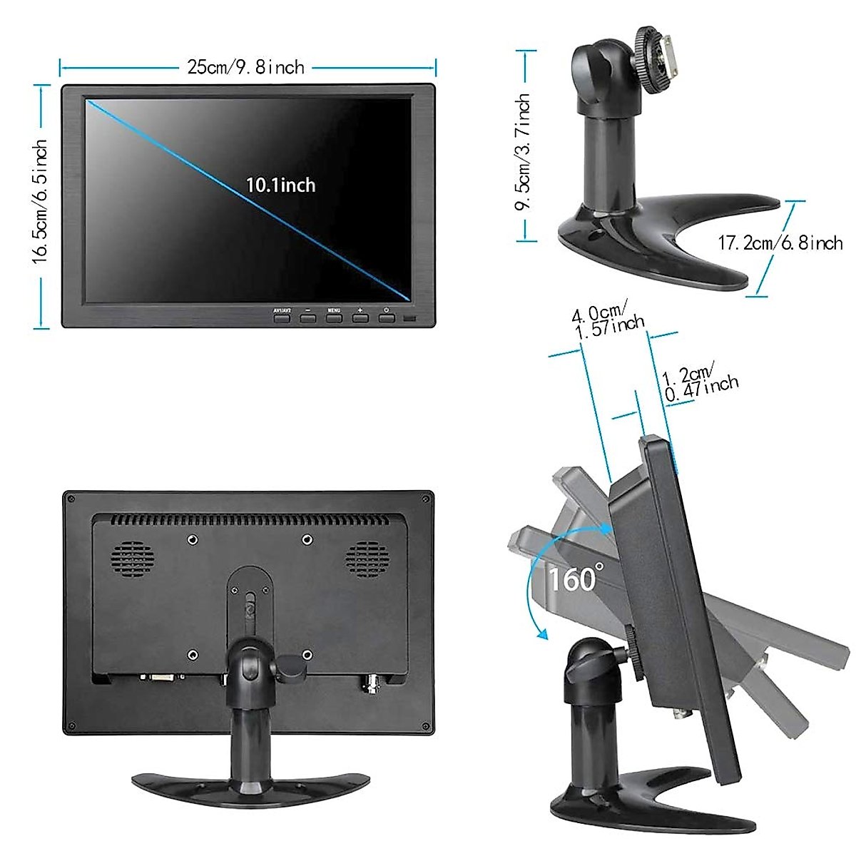 LONCEVON 10 inch Portable HDMI Monitor Mini VGA Monitor Screen for PC/Camera/TV/Raspberry PI/Gaming; 1024x600 Pixel Support 1920x1080P Resolution; with Dual Speakers and USB Port