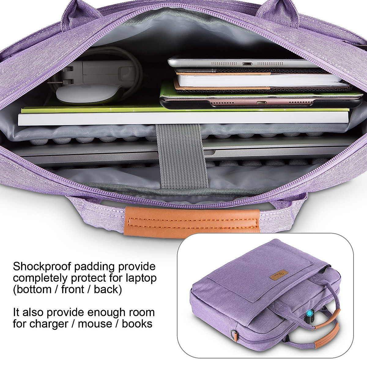 E-Tree Laptop Bag for Women, 15.6 inch Shockproof Padded Laptop Case Briefcase Computer Bag Messenger Bag Work Bag 15 inch Purple