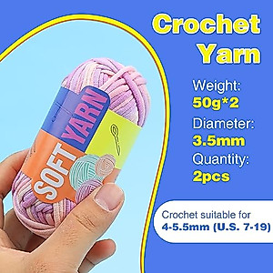 IMZAY 100g/3.52OZ Yarn for Crocheting, Cotton Yarn and Yarn for Beginners with Easy-to-See Stitches, Ergonomic Handle Hooks, Cotton Nylon Chunky Yarn for Crocheting and Knitting-Pink and Rainbow
