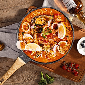 TIAJO Nonstick Deep Frying Pan, No Fumes Skillet, Stone-Derived Coating, Compatible with All Stovetops (Gas, Electric & Induction), Send 1 Sponge, PFOA Free, Gray (9.5 Inch Lidless)