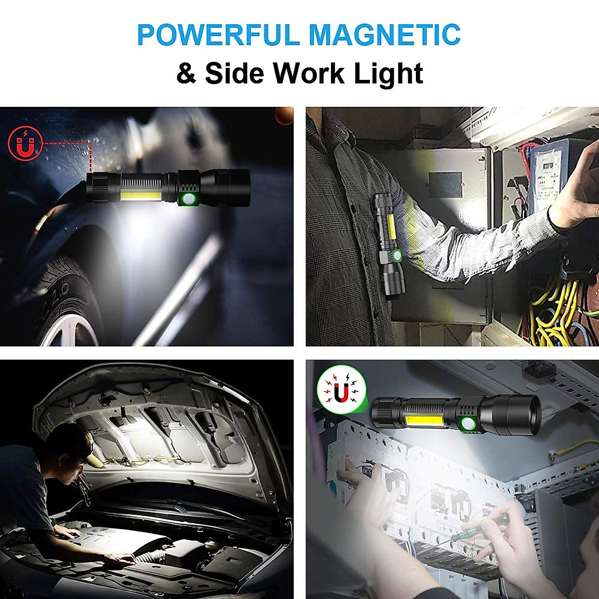 UV Flashlight Black Light, USB Rechargeable Flashlight with Magnetic Base - 1000lm High Light, Side Light, 7 Modes, Zoomable, Waterproof – LED Torch for Mechanics Pet Urine Stains Detection (1)