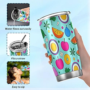 HXshaoye summer colorful fruit leaf Stainless Steel travel coffee cup with Lid and Straw coffee mug insulated for coffee safe straw tumbler 20oz vaso para agua 20oz
