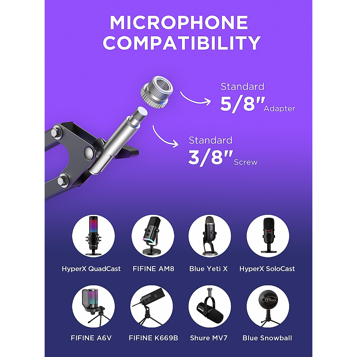 InnoGear Boom Arm Microphone Mic Stand for Blue Yeti HyperX QuadCast SoloCast Snowball Fifine Shure SM7B and other Mic, Medium