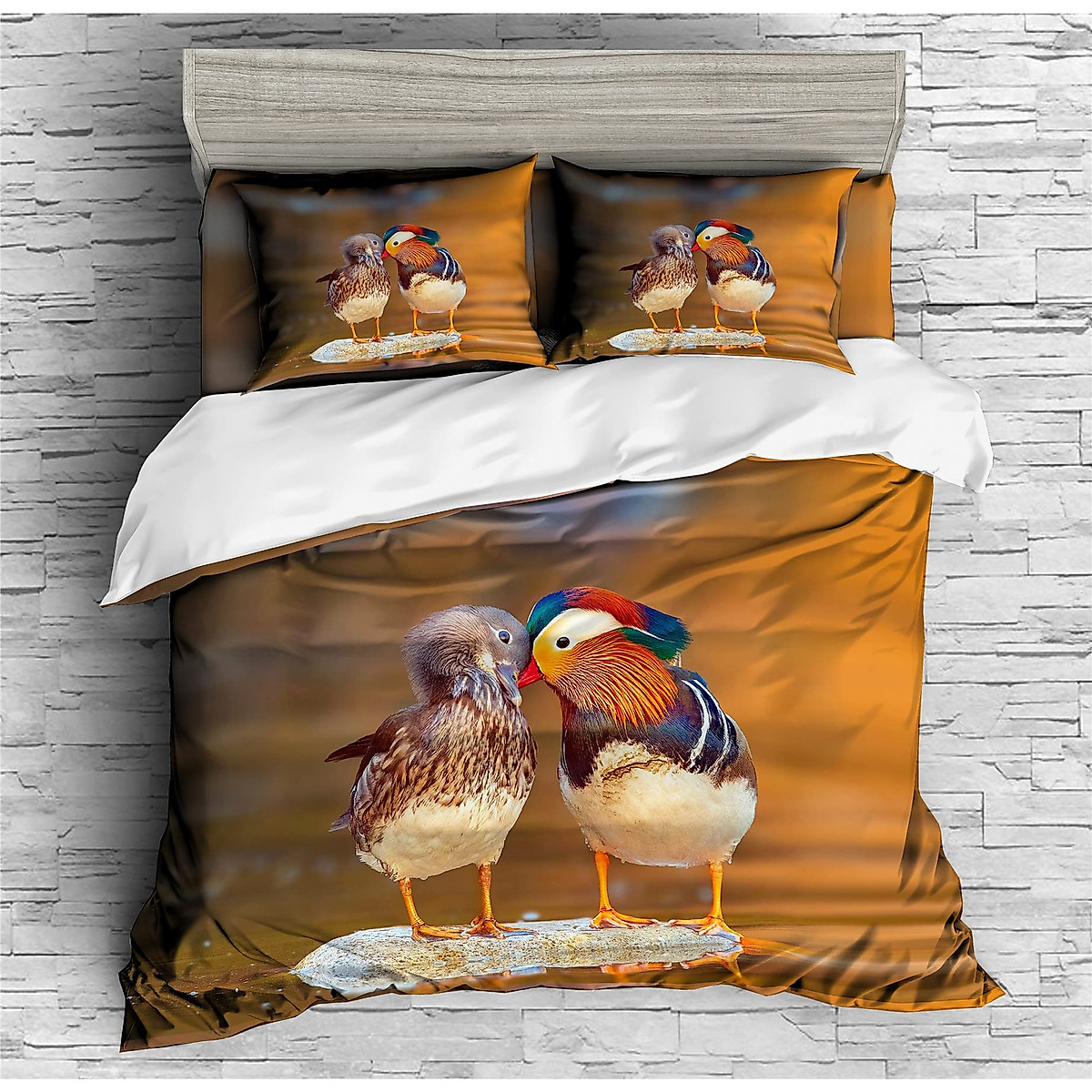 Boasorte Romantic Mandarin Duck Prints Duvet Cover Set | Wildlife Elegant Waterfowl Love Symbol Design Bedding Set | with Soft Duvet Cover+2 Pillow Shams(3pcs) or Sheet (4pcs) (B,Twin-4PCS)