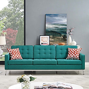 Modway Loft Upholstered Fabric Mid-Century Modern Sofa In Teal