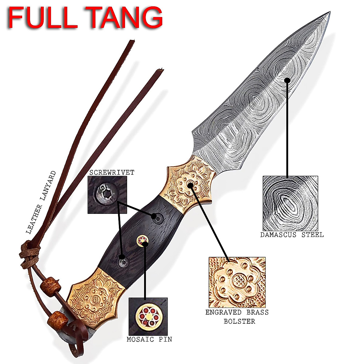 Damascus Steel fixed Blade Hunting Knife Camping Hiking. SM11