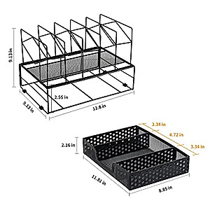 AUPSEN Desk Organizer and Accessories - Desktop Organizer with 5 Vertical File sorters and Drawer for Office Supplies, Paper, Device and Folder (Black)