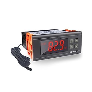 KETOTEK Digital Temperature Controller AC110V 10A Fahrenheit Thermostat with 2m Waterproof Sensor 2 Relays Heating Cooling Incubator