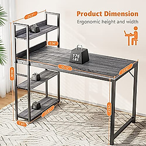 Desk Computer Desk with Shelves, Home Office Desks Table 55 Inch PC Desk Bedroom Desk Work Desk Study Desk Wood Desk with Storage Removable Middle Shelf for Dorm, Student, Gaming