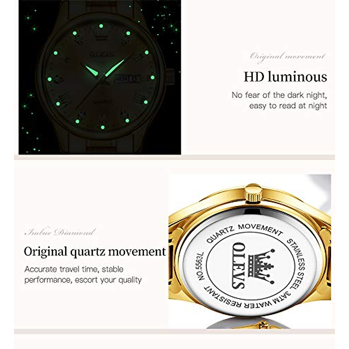 OLEVS Watch Women Gold Small Face Womens Watch Day Date Waterproof Dress Watch for Women Diamond Stainless Steel Women's Wrist Watch Dainty Casual Quartz Analog Ladies Watches Reloj para Mujer