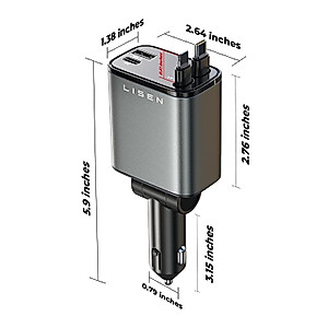 LISEN Retractable Car Charger [69W USB C Car Accessories Adapter ] for iPhone 16 USB C Charger Fast Charging, Travel Essentials Gifts for Women Men, Road Trip Essentials for iPhone 16e 16 15 14 13 12