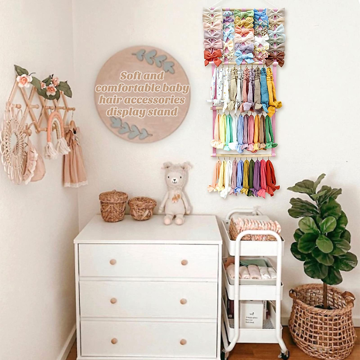 POVETIRE Baby Headbands Holder, Hair Bows Organizer for Baby Girls Hair Accessories Storage Hanging Display Stand for Wall Room Nursery Decor