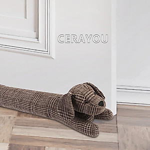 CERAYOU Dog Fabric Under Door Draft Stopper, 3LB Heavy Duty Decorative Soundproof Door Draft Blocker, 34 Inch Animal Energy Saving Draft Guard, Plaid