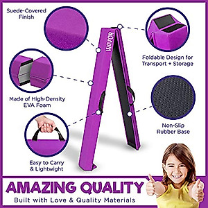 Wavor 8ft Balance Beam: 4 Flowers, 2 Ribbons, Foldable, Easy to Carry, Stable, Firm, 2 Color Options, 4-Inch Wide Kids Gymnastics Beam