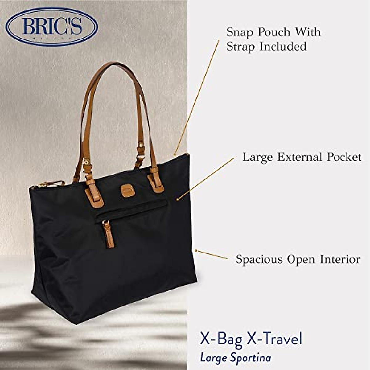 Bric's Sportina X-Bag - Large Tote Bag - 3-Way Shopper Shoulder Bag - Designer Handbag for Travel and Work, Black