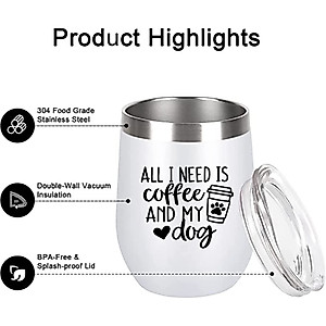 Yipaidel All I Need Is Coffee and My Dog Tribal 12 OZ Wine Tumbler with Lid Stemless Double Wall Vacuum Travel Mugs stainless steel Coffee Cup for Cold Hot Drinks Wine Coffee Cocktails Beer