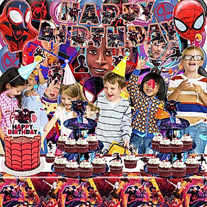 Black Spider Cupcake Stand, Miles Morales Birthday Party Supplies, Spider Hero Miles Dessert Stand Decorations, Superhero Cupcake Tower for Girls Boys Kids Baby Shower